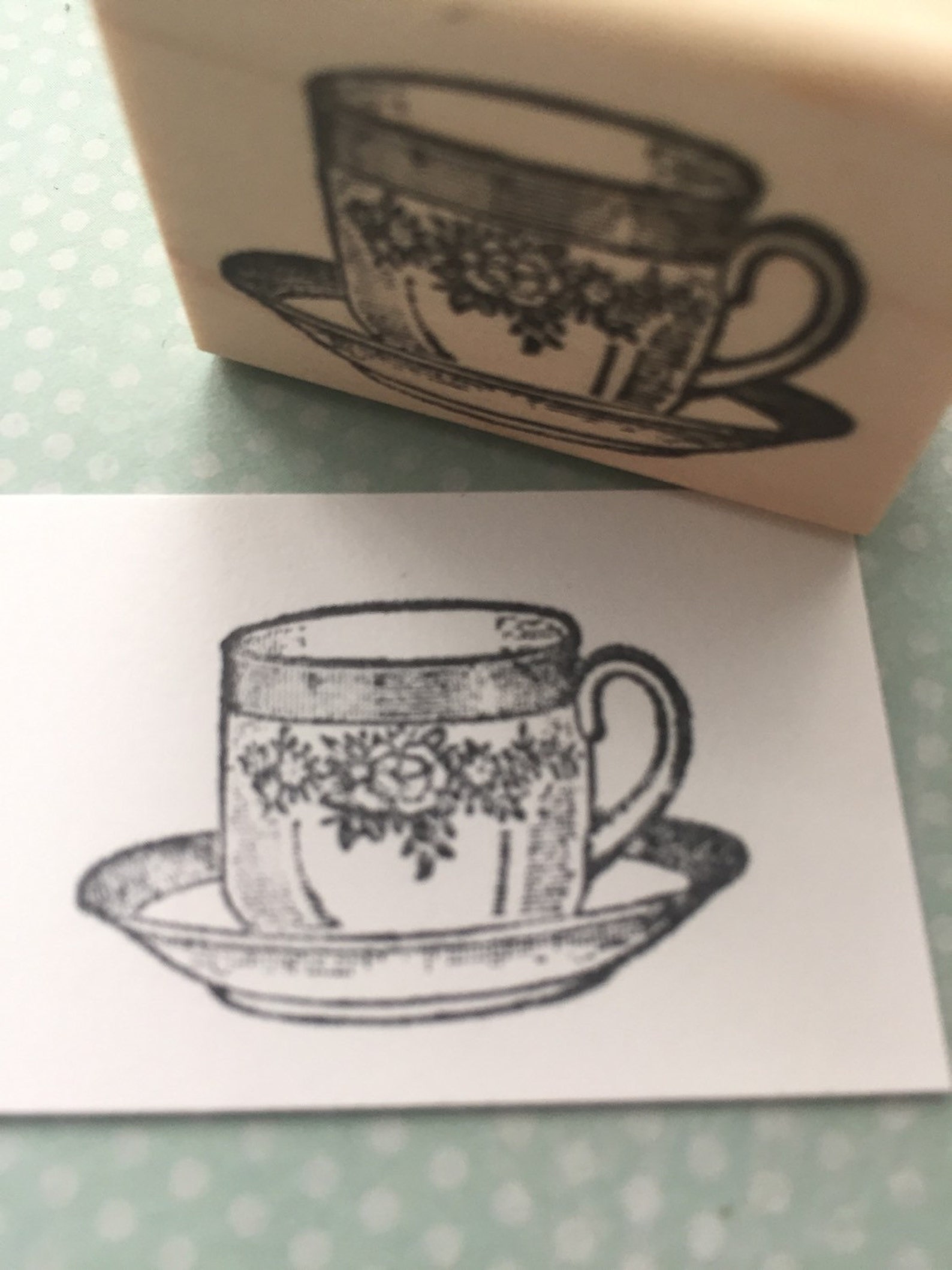 Floral Teacup Wood Mounted Rubber Stamp 4663 - Etsy