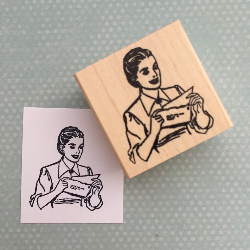 Woman With Mail Rubber Stamp 5301 | Etsy