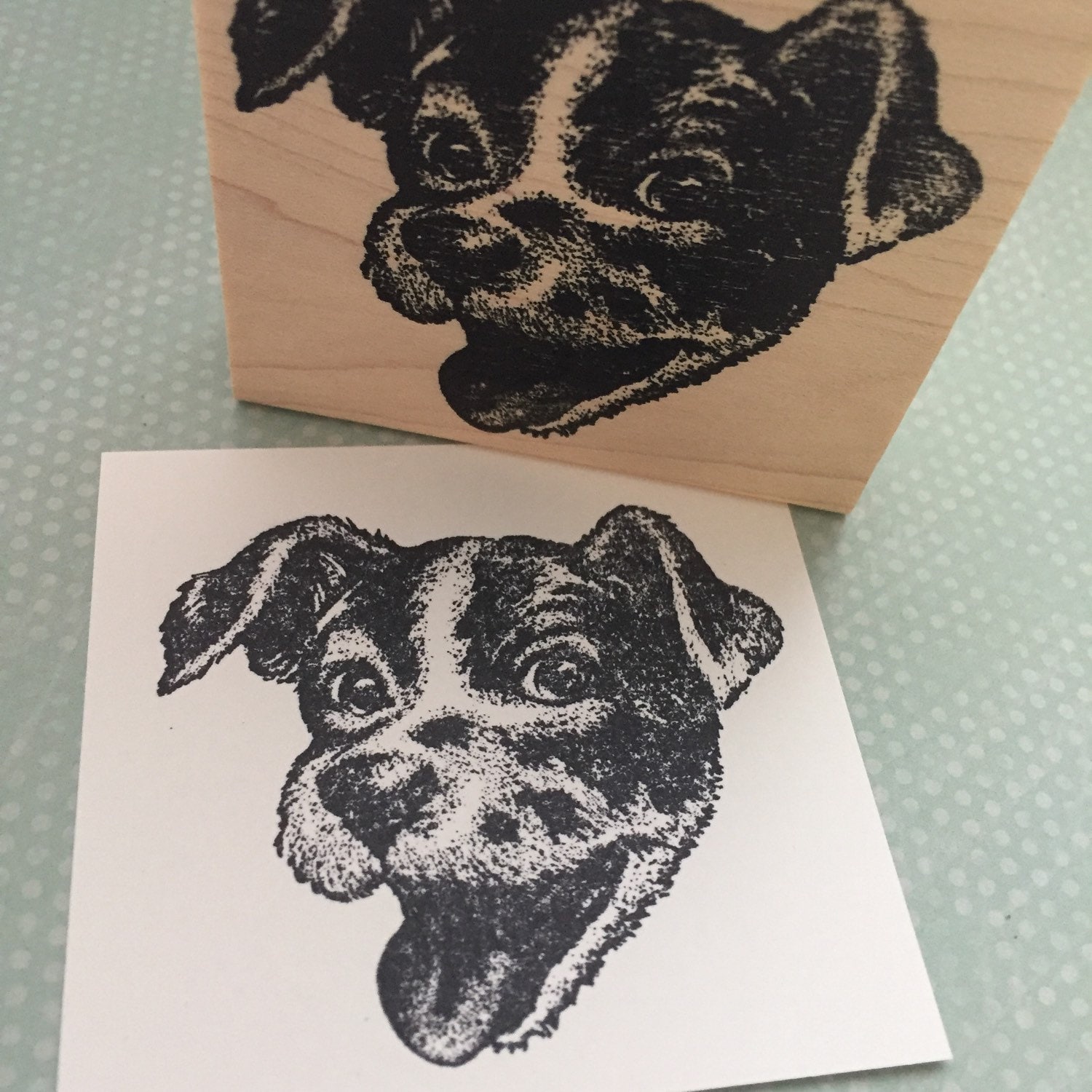 Happy Dog Face Wood Mounted Rubber Stamp 4230 - Etsy
