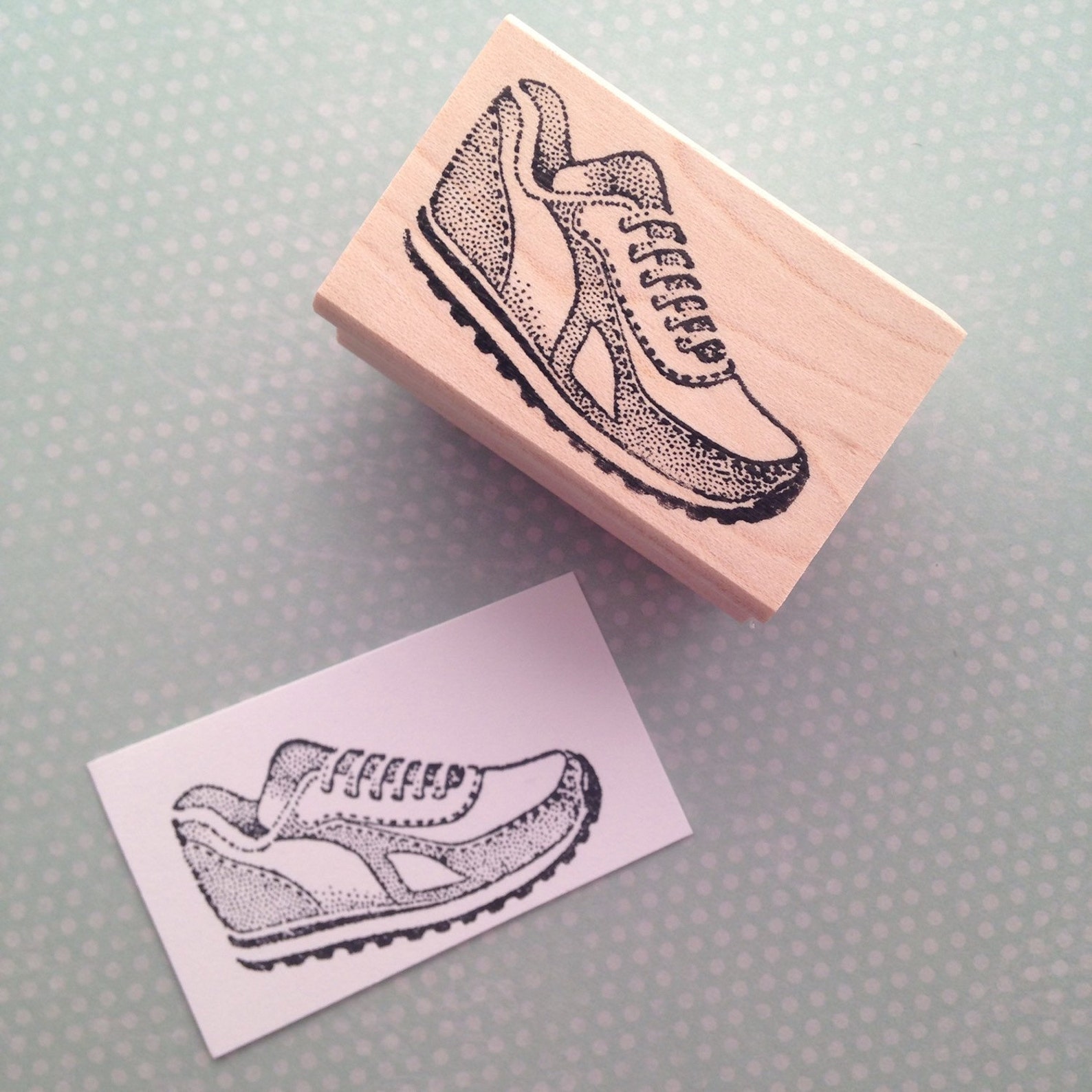 Retro Running Shoe Wood Mounted Rubber Stamp 3576 | Etsy