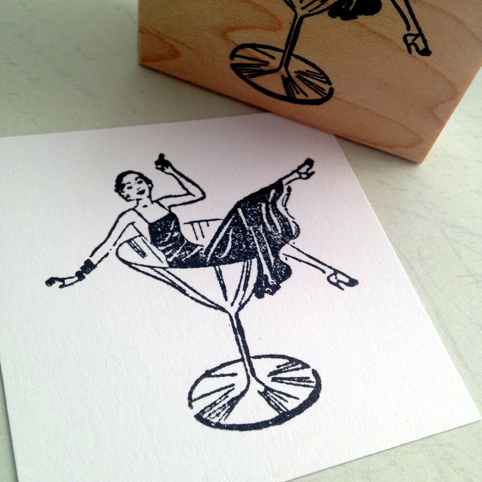 Party Lady in a Martini Glass Rubber Stamp Handmade by 100 Proof Press ...