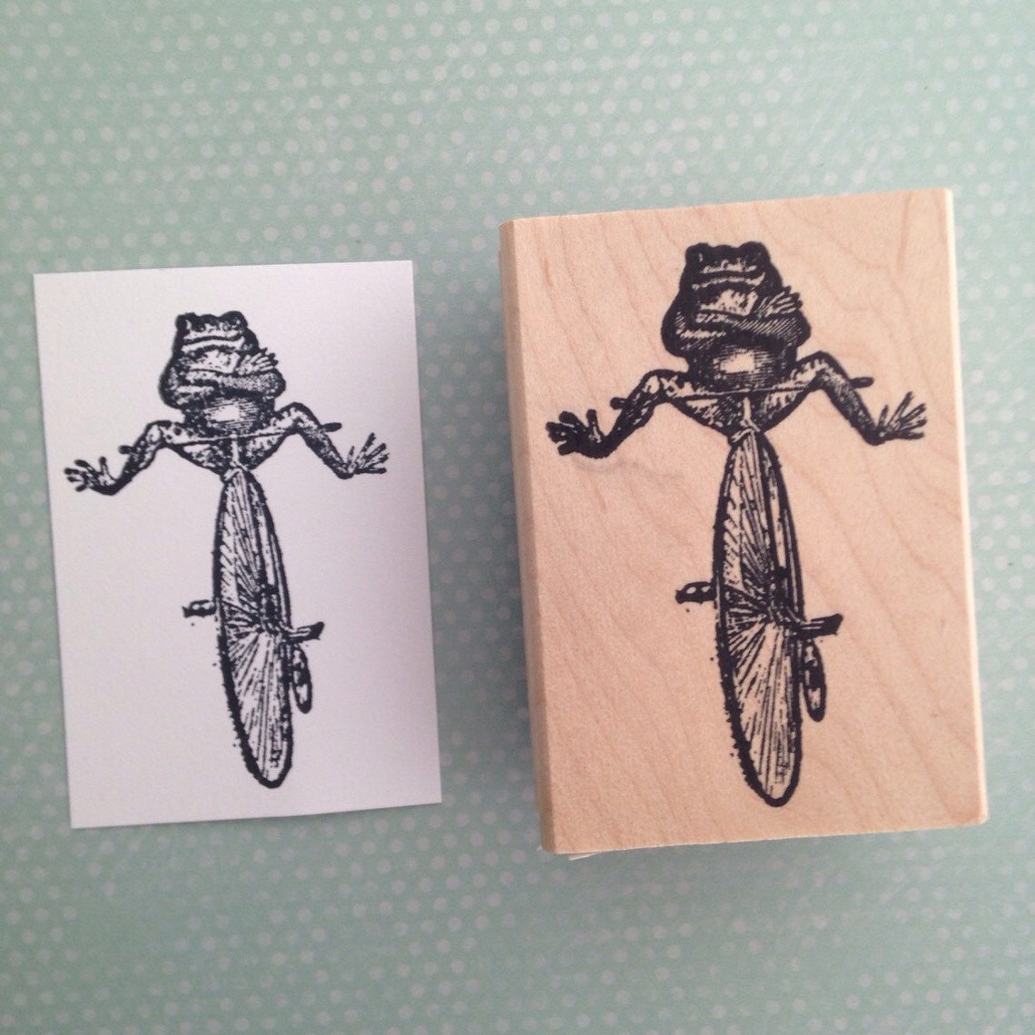 Toad on Bike Wood Mounted Rubber Stamp 4353 | Etsy