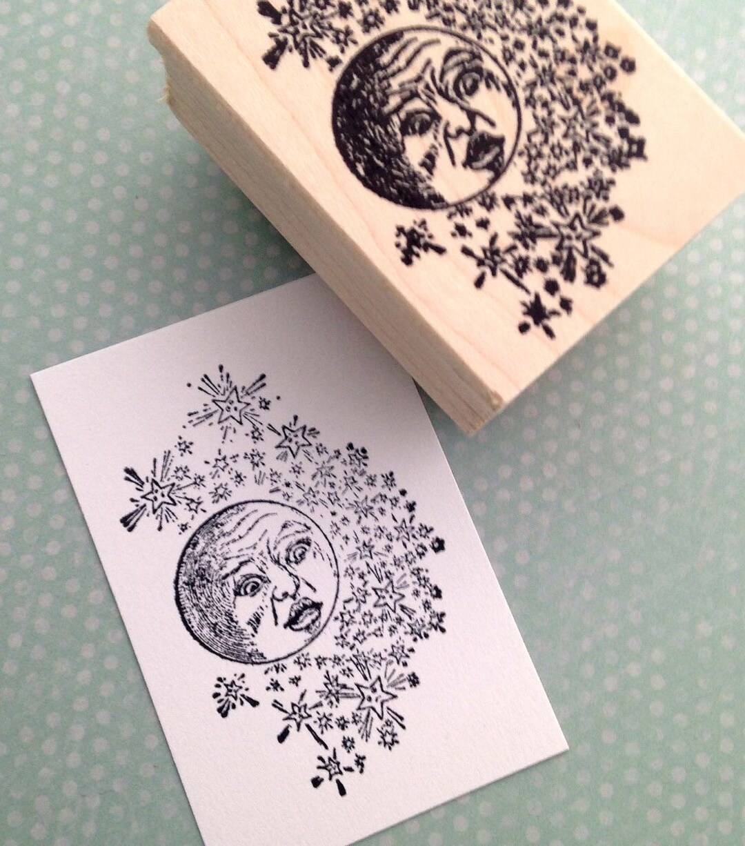 Moon and Stars Rubber Stamp 2040 - Etsy
