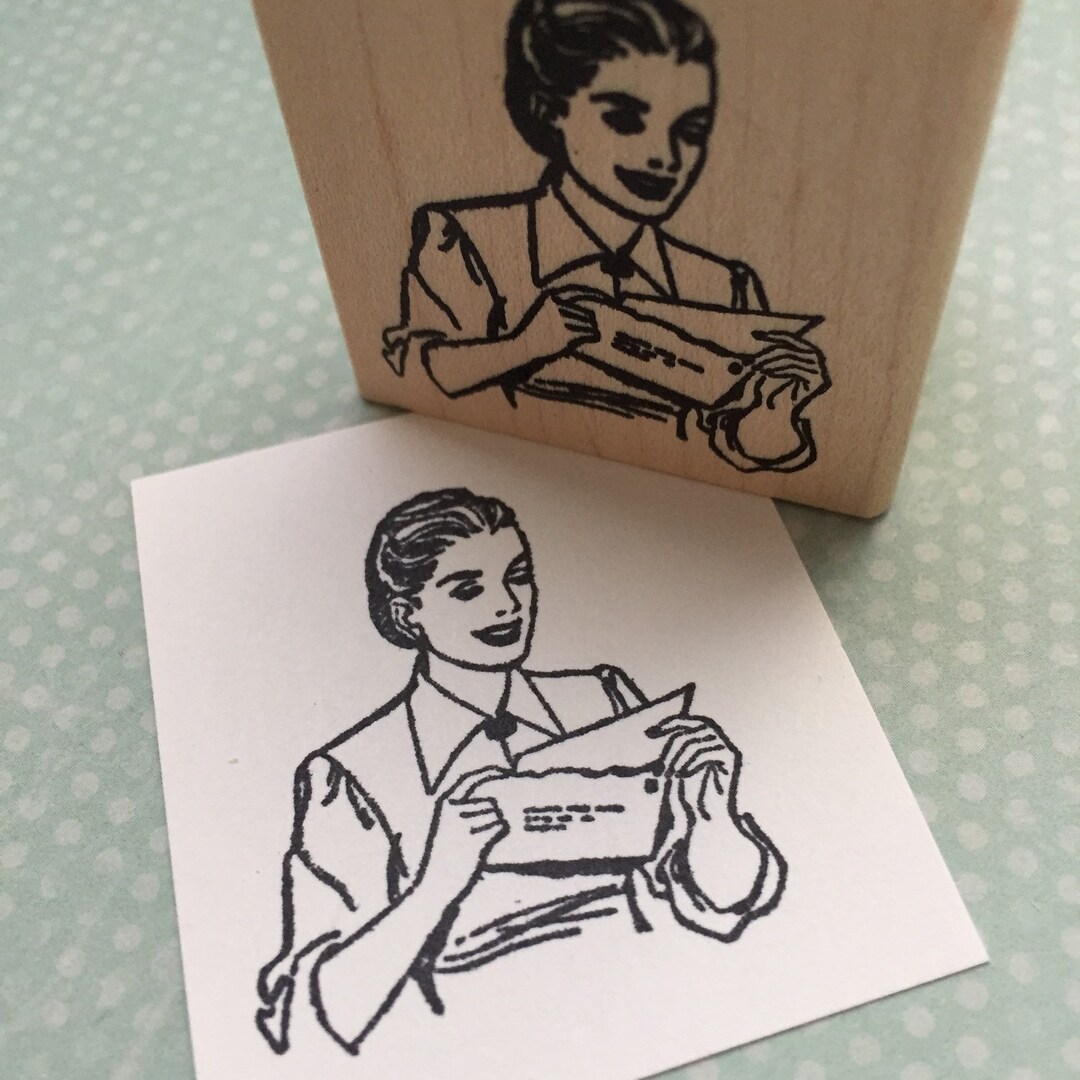 Woman With Mail Rubber Stamp 5301 - Etsy