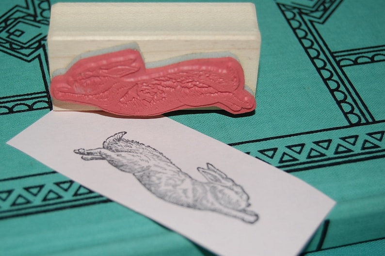 Jumping Rabbit Mounted Rubber Stamp 4624 | Etsy