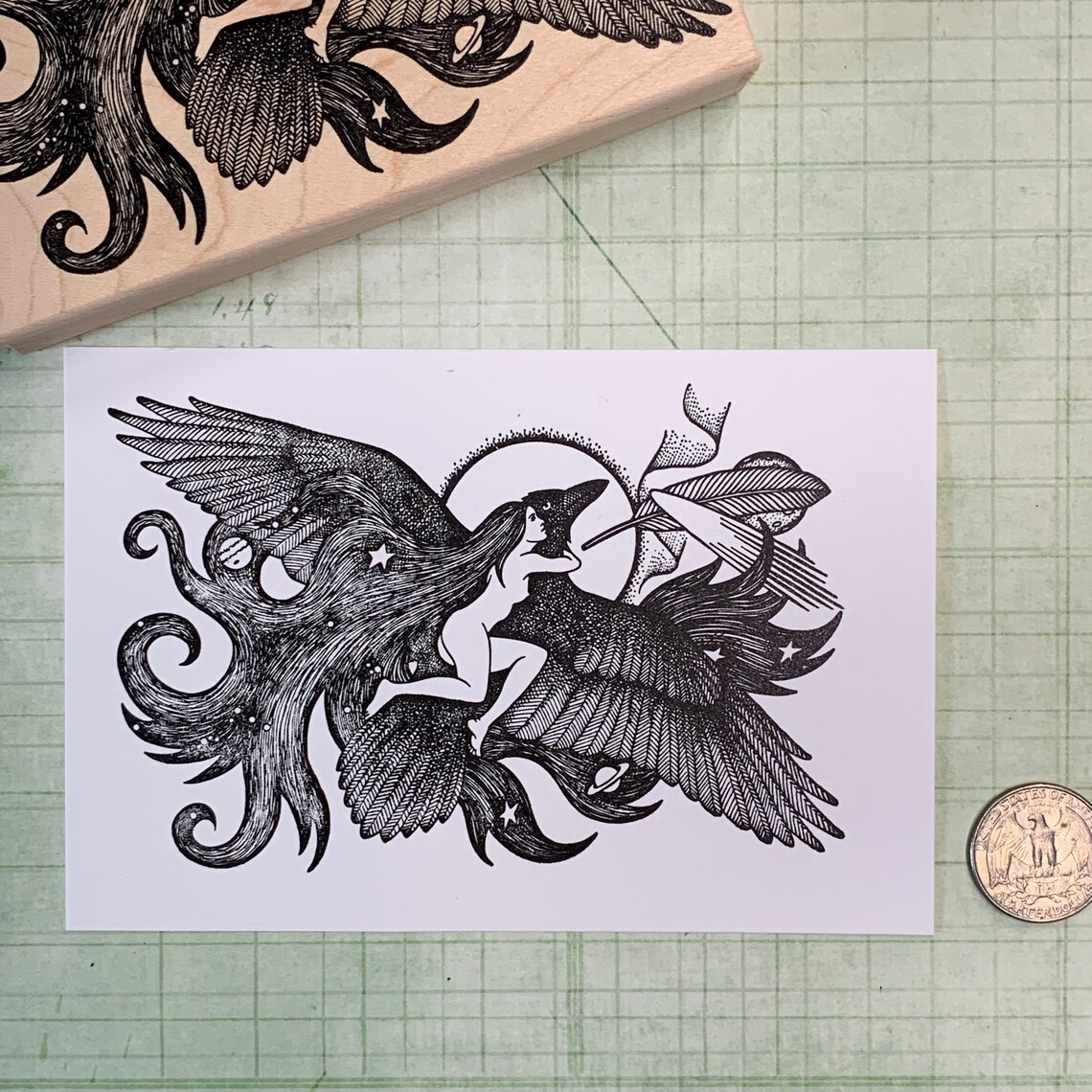 Lady Riding a Raven Rubber Stamp - Etsy