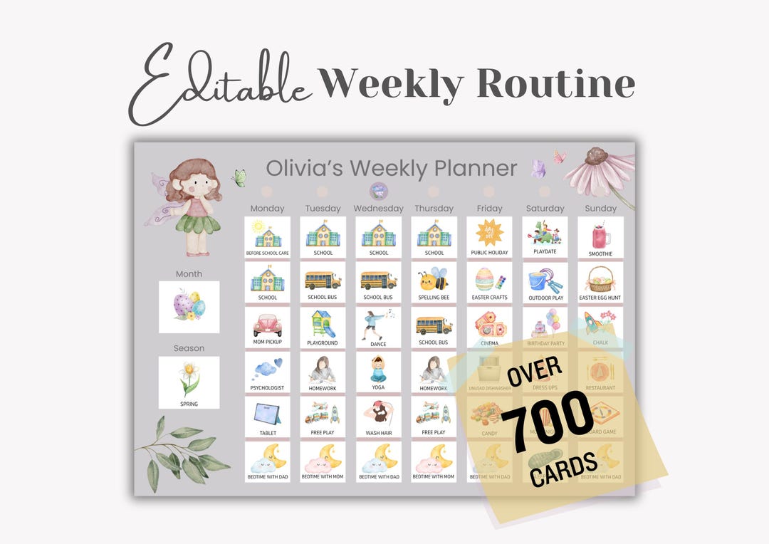 Fairy Theme Weekly Planner for Kids: Visual Schedule, Routine Cards ...
