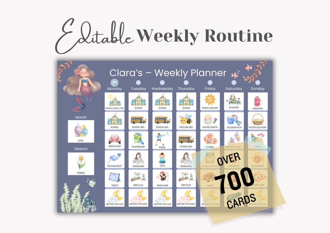 Weekly Schedule for Kids / Mermaid Theme / Montessori Routine Chart ...