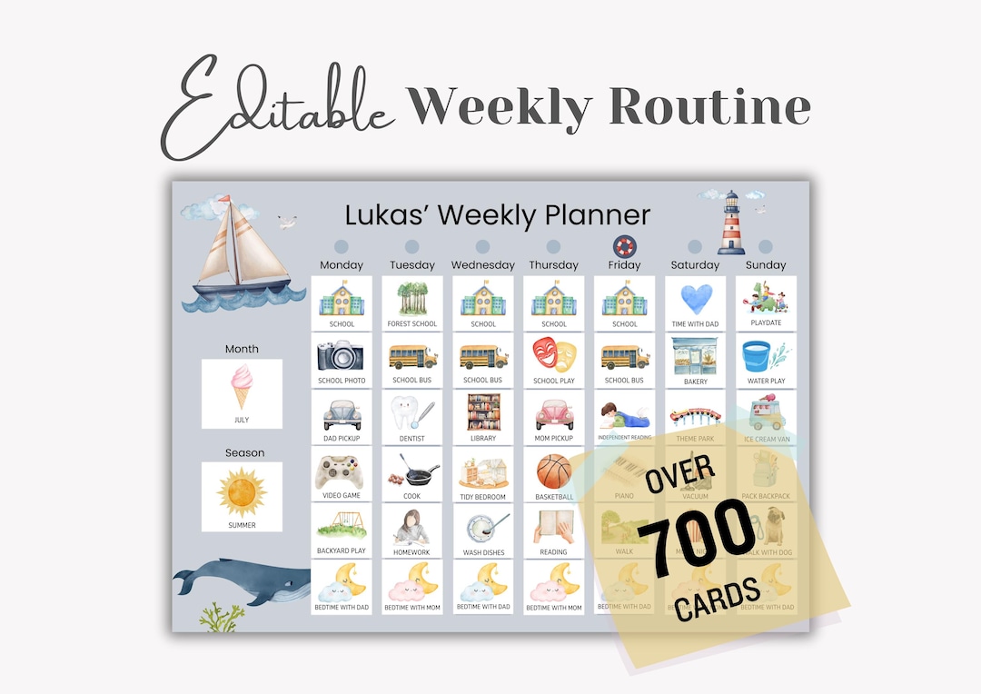Boat Theme Weekly Planner for Kids: Visual Schedule, Routine Cards ...