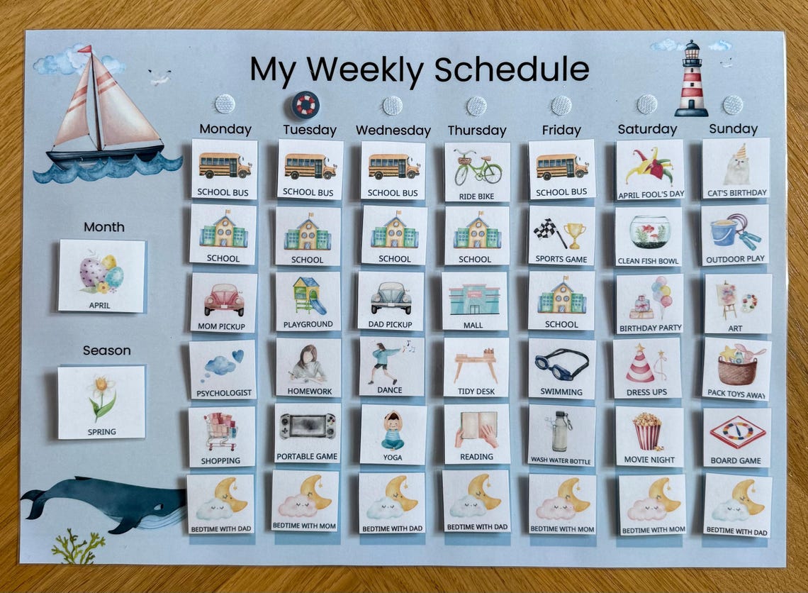 Boat Theme Weekly Planner for Kids: Visual Schedule, Routine Cards ...