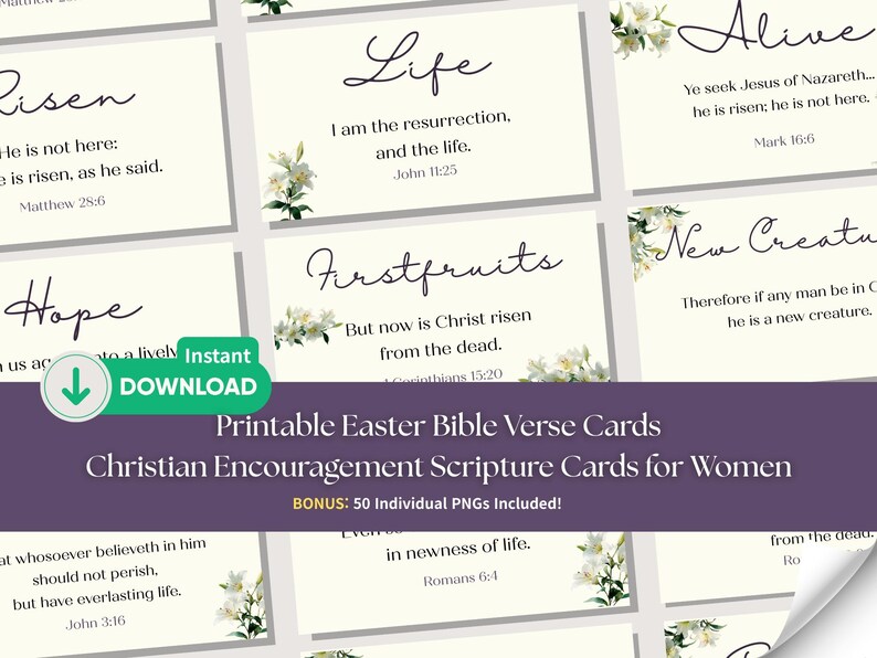 Printable Easter Bible Verse Cards Christian Encouragement Scripture ...