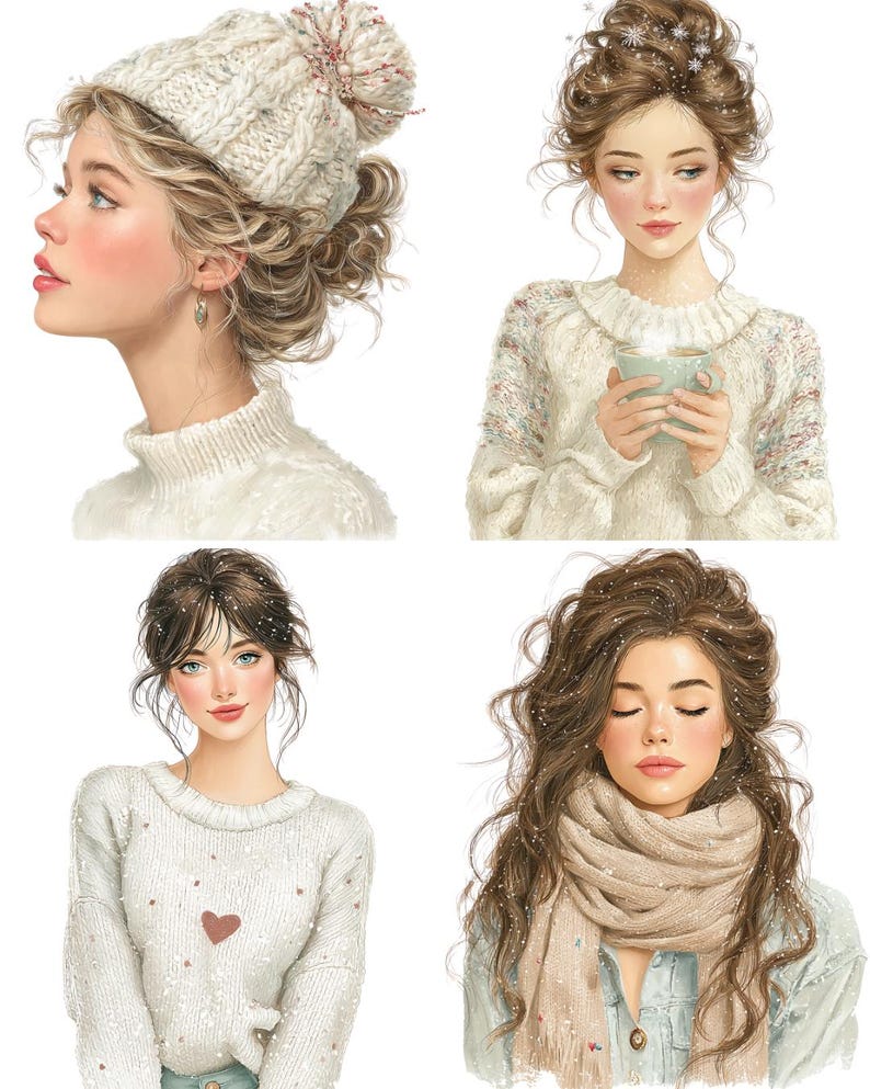 Cozy Winter Girl Clipart 45 PNG Set Watercolor Winter Woman ...