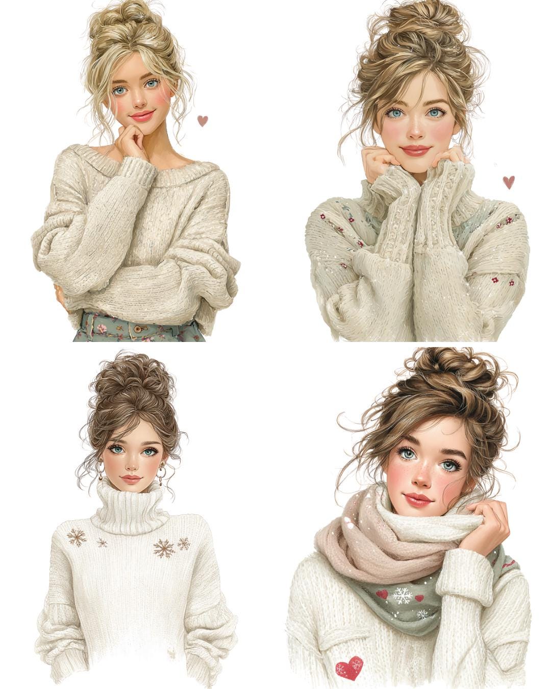 Winter Girl Clipart Set Watercolor PNG 45 Illustrations Digital ...