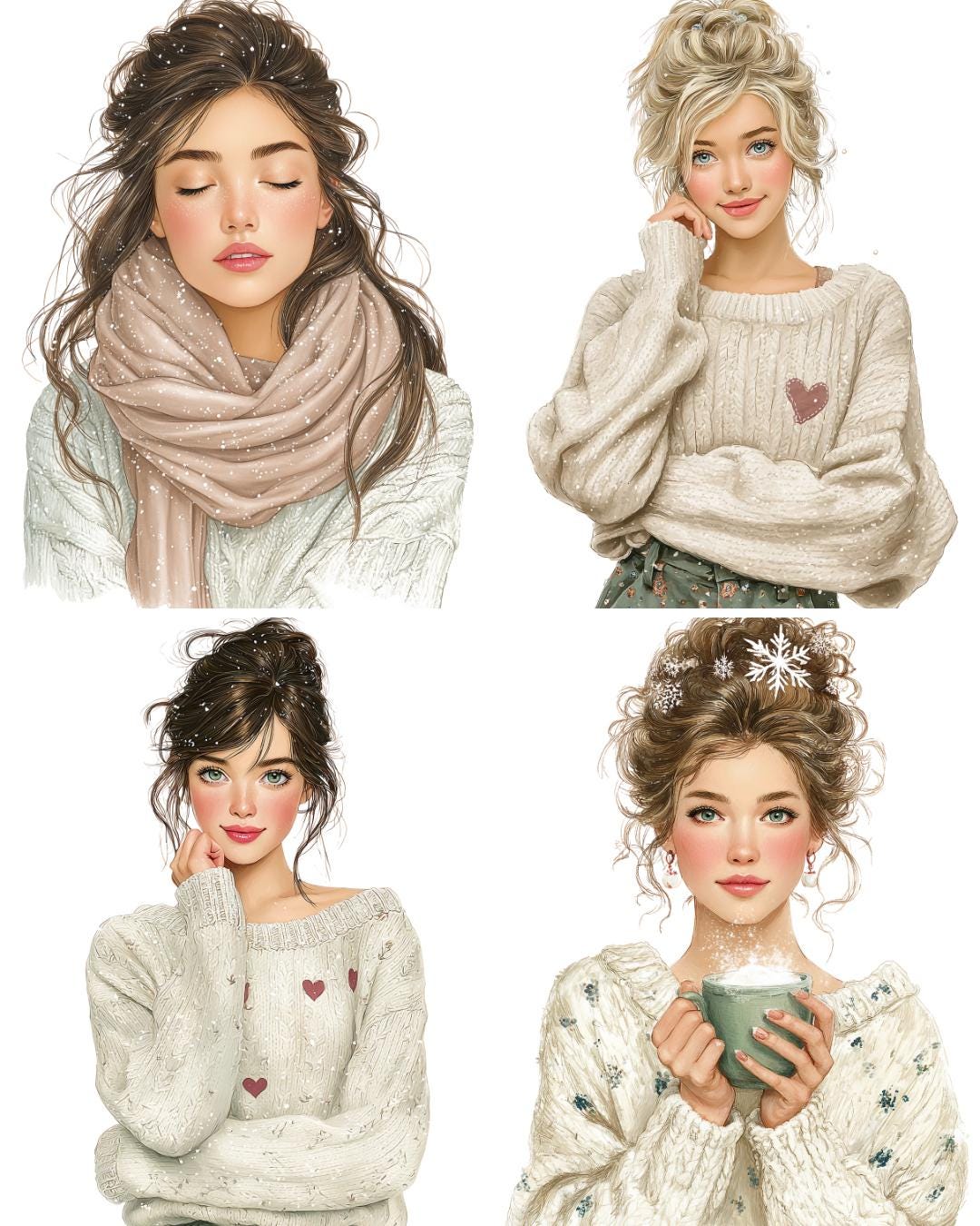 Winter Girl Clipart Set Watercolor PNG 45 Illustrations Digital ...