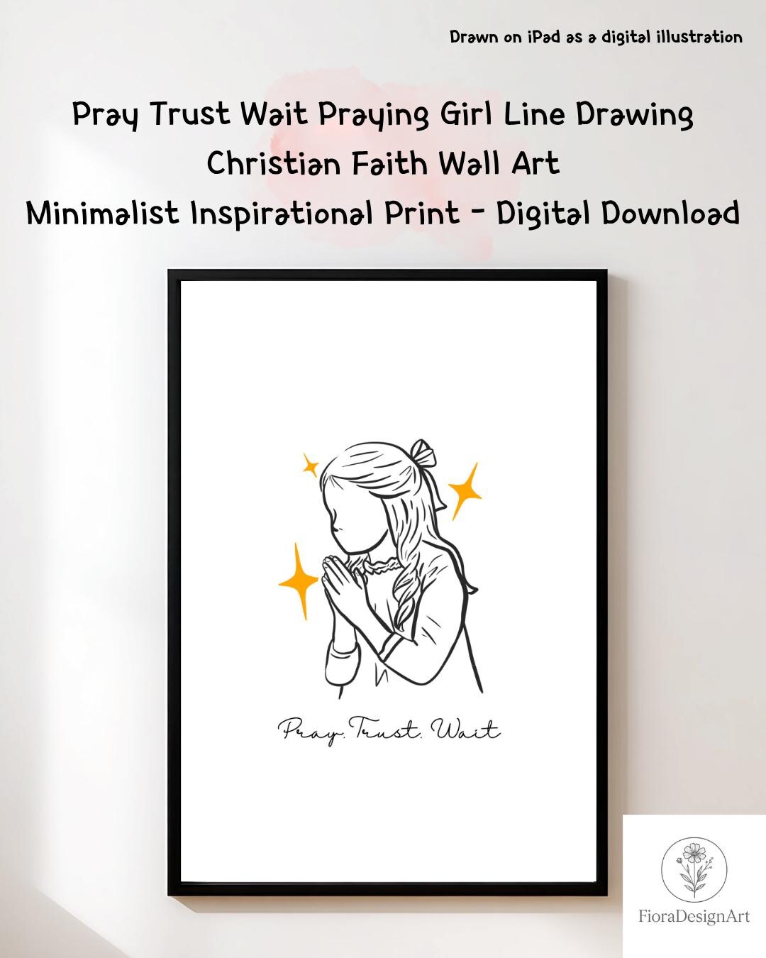 Praying Girl Line Drawing | Christian Minimalist Art (digital Download ...