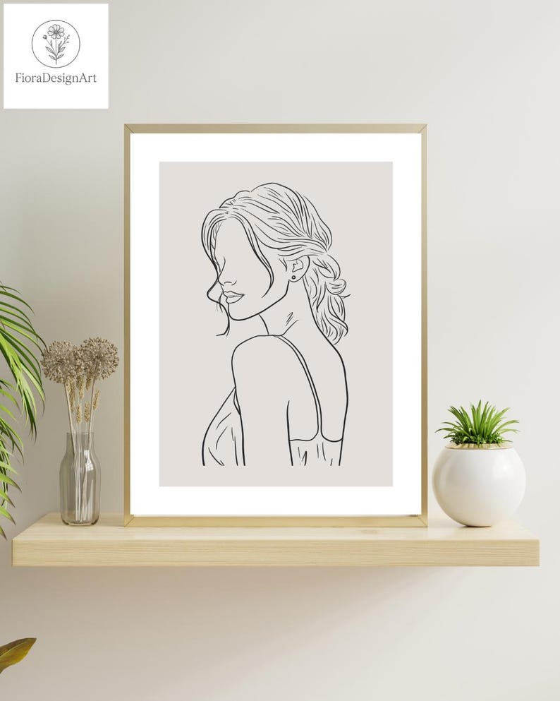 Minimalist Woman Line Art Portrait | Neutral Wall Decor (digital ...