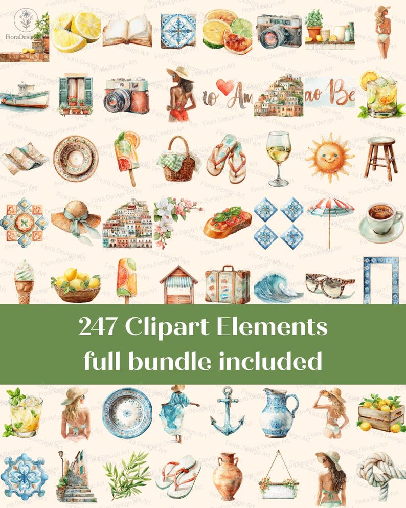 Italian Summer Clipart Bundle PNG, Mediterranean Lemon Amalfi Coast ...