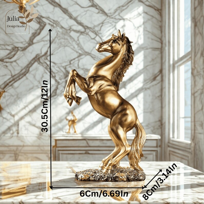 Golden Horse Statue | Elegant Rearing Horse Sculpture | Premium Home ...