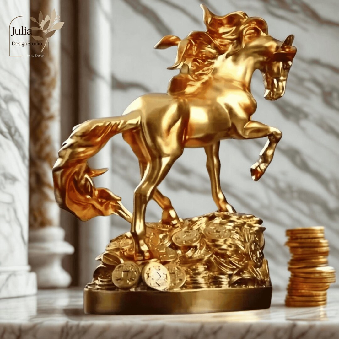 Raising Horse Sculpture, Gold Horse, Golden Statue, Home Decor Luxury ...