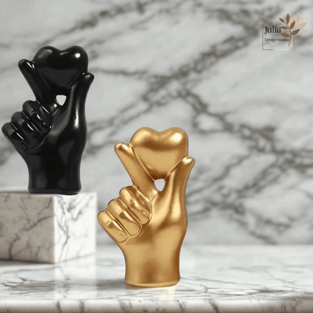 Modern Gold Heart Hand Statue, Romantic Love Gesture Sculpture ...