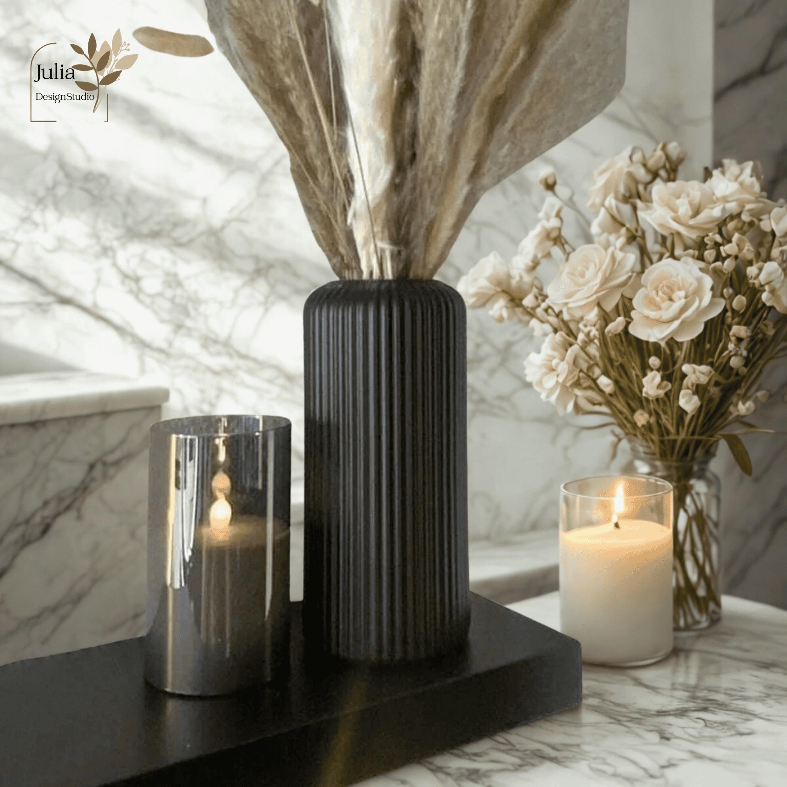 Black Flower Vases, Esthetic Home Decor Vases, Pampas Grass Ceramic ...