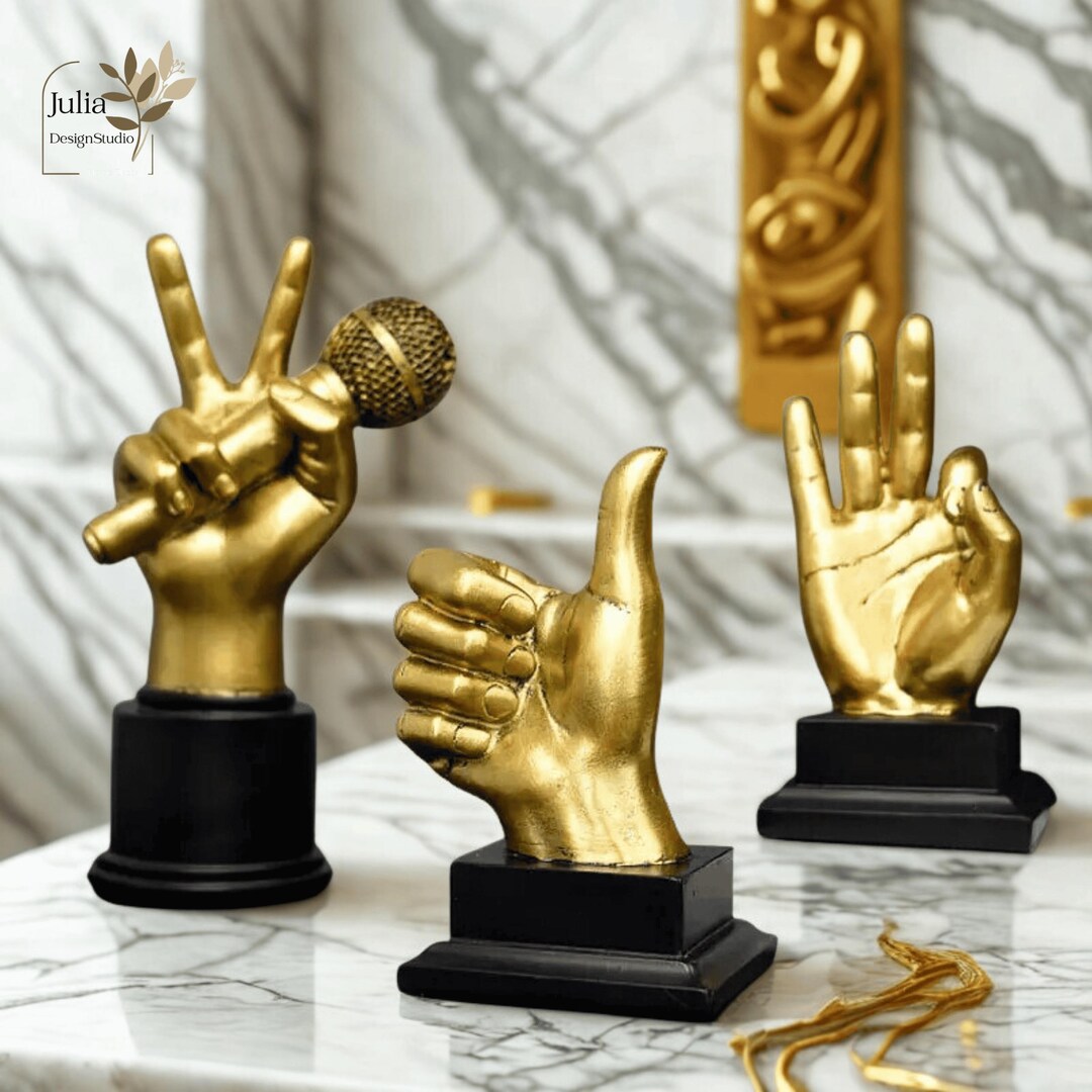 Luxury Gold Hand Gesture Sculpture, Home Decor Hand Statues, Thumbs Up ...