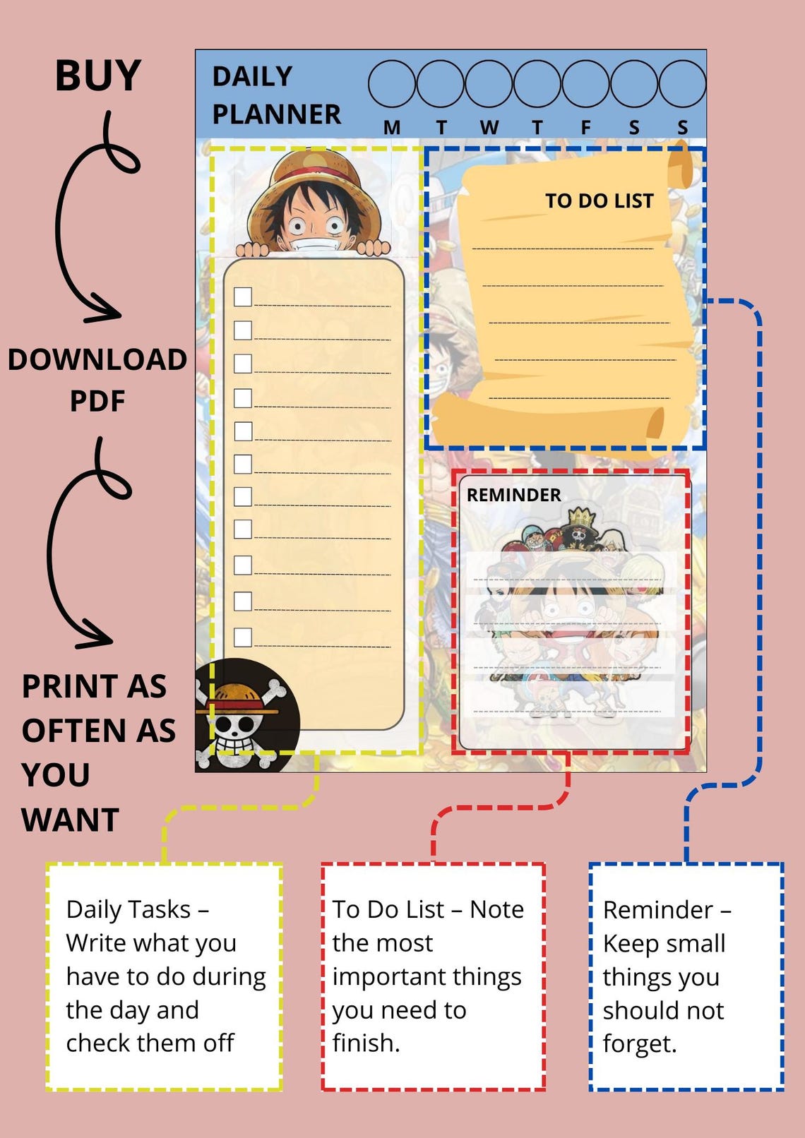 Anime One Piece Daily Planner Printable – Cute Digital to Do List ...