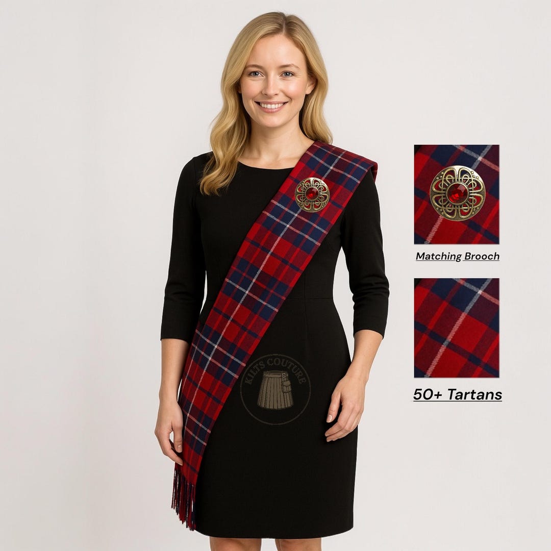 Scottish Ladies Tartan Sash With Brooch Full Length 11 X 90 Inches ...