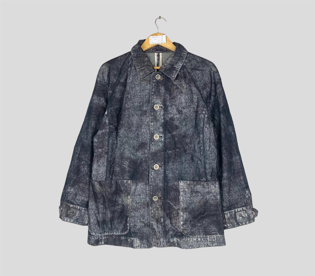 Vintage STONE WASHED Denim Chore Jacket Button up Vtg Acid Wash ...