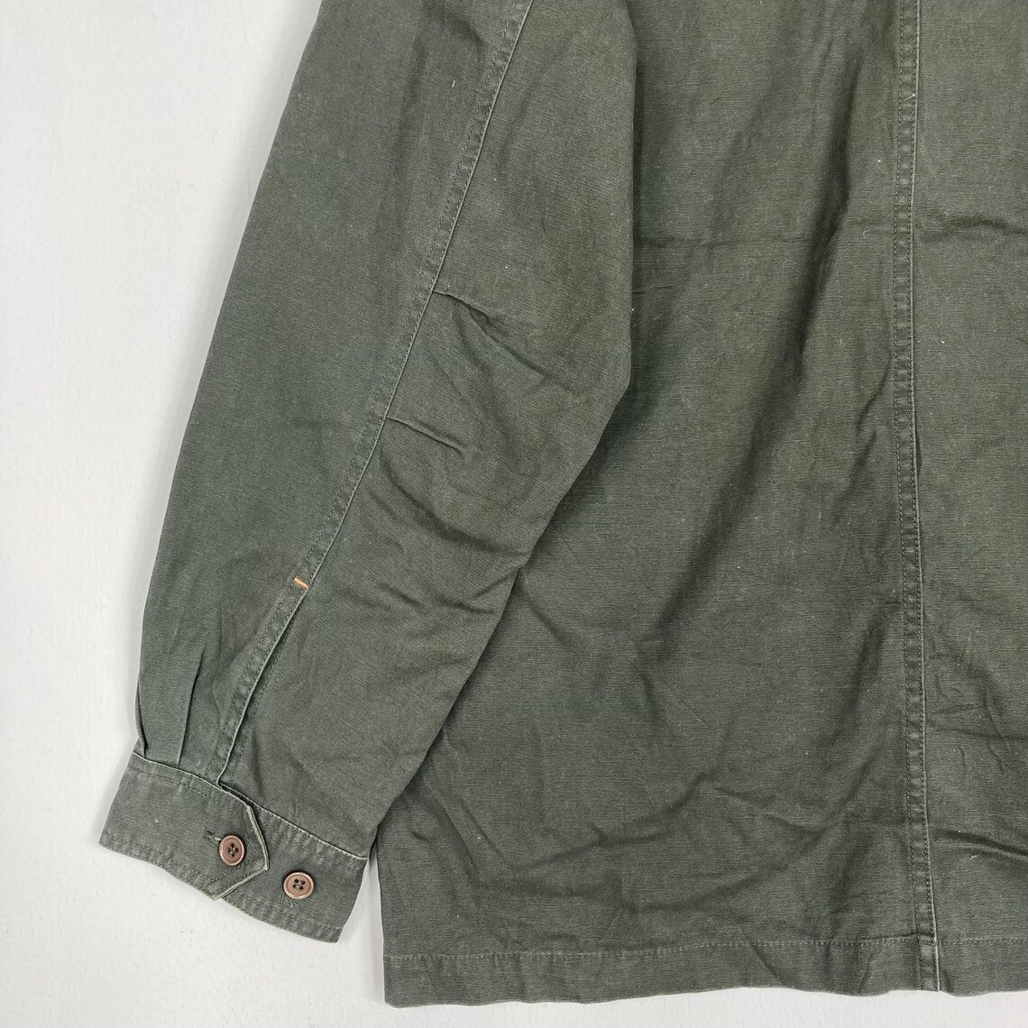 Vintage MILITARY GARMENT Cotton Denim Chore Jacket Button up Military ...