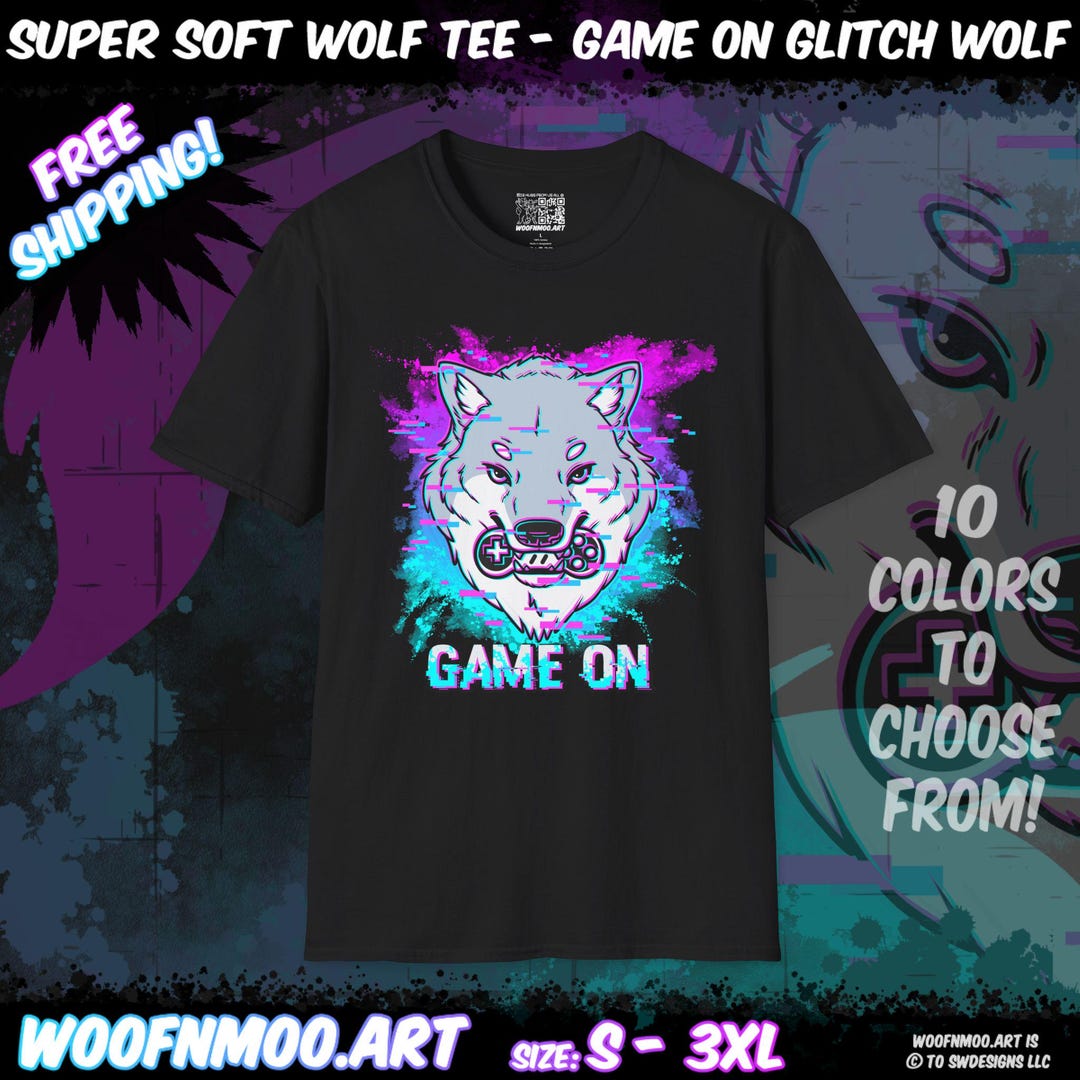 Super Soft Wolf Tee - Game on Glitch Wolf - Etsy