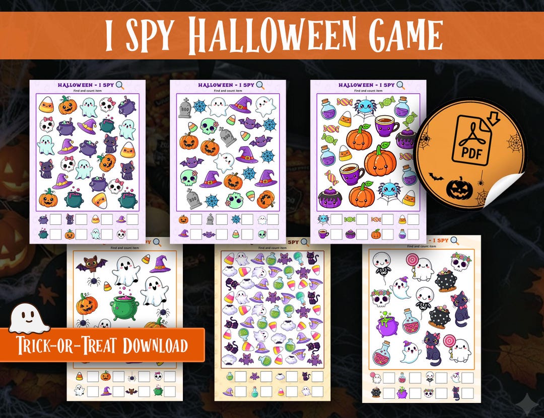 Halloween I Spy Game: 50 Printable Activity Worksheets for Kids (PDF ...