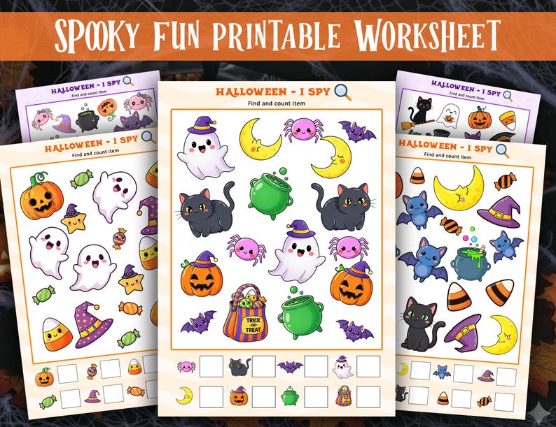 Halloween I Spy Game: 50 Printable Activity Worksheets for Kids (PDF ...