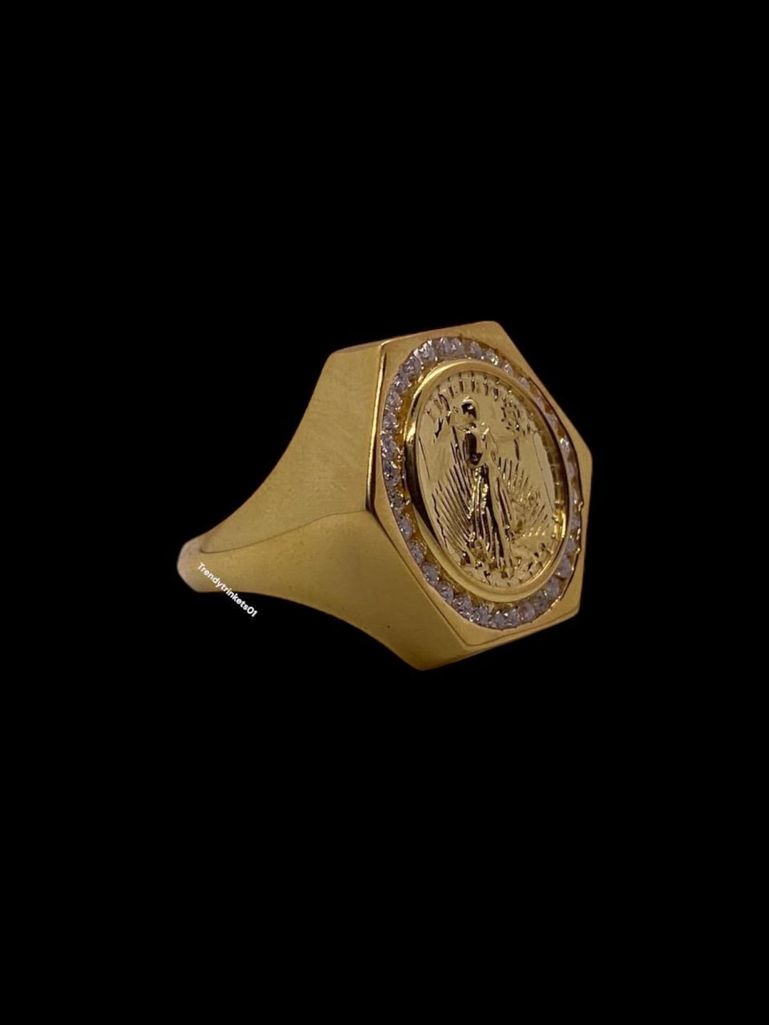 Lady Liberty Coin Ring: 14k Yellow Gold Plated Art Deco Signet Unisex ...