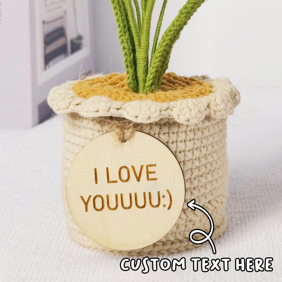 Handmade Cute Knitted Pot With Crochet Flowers Positive Crochet Plants ...