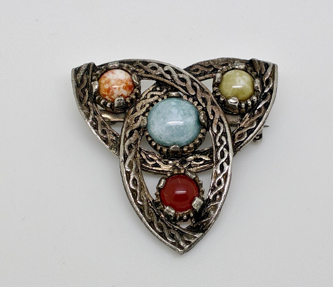 Vintage Jacobite Signed Silver Tone Faux Scottish Agate Iona Celtic ...