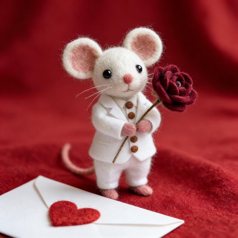 Handmade Needle Felted Romantic Mouse | Miniature Suit Plush ...