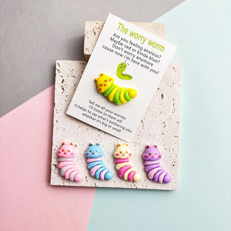 The Worry Worm Pocket Hug Cards, Cute Anxiety Relief Encouragement ...