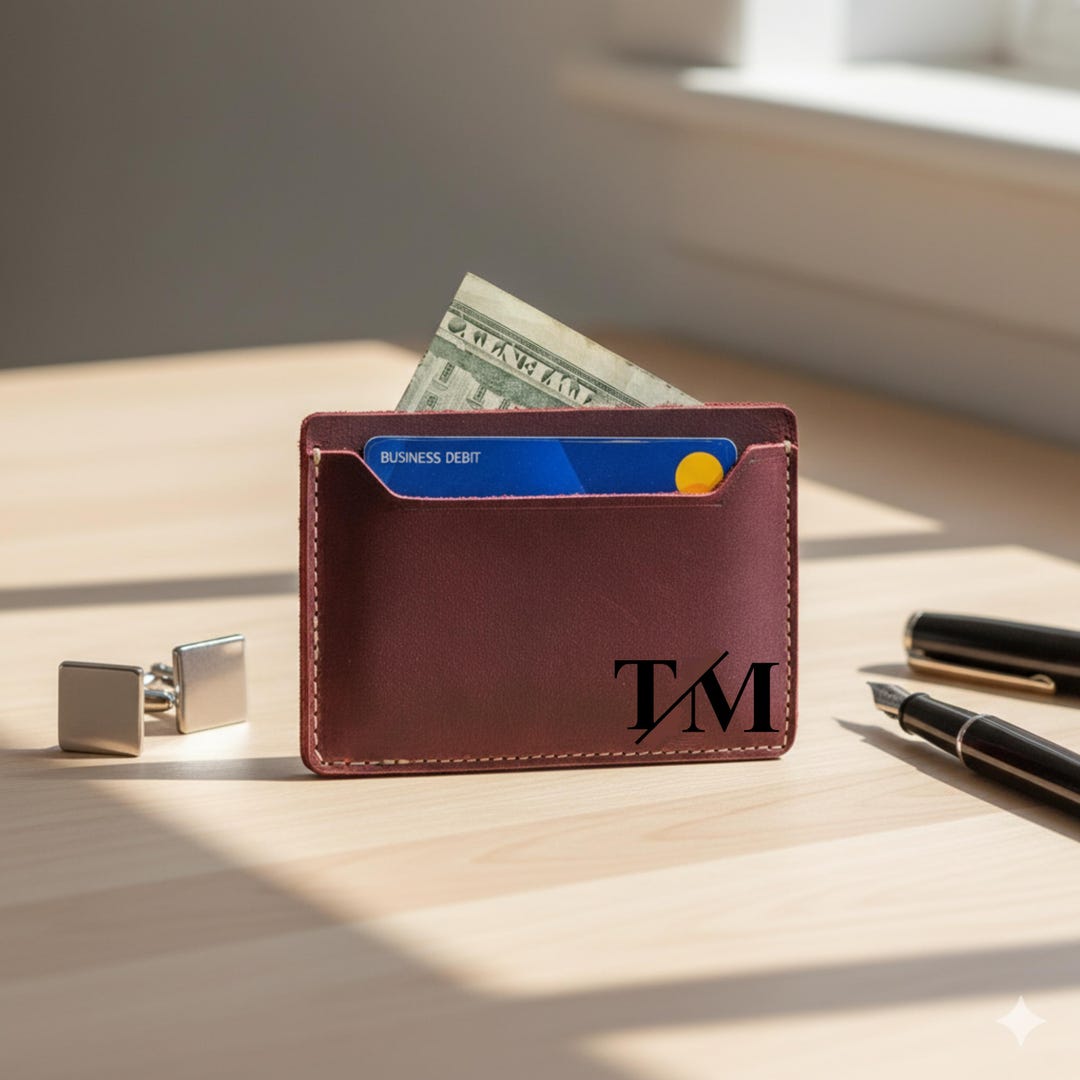 Personalized Leather Card Holder, Custom Laser Engraved Slim Wallet ...