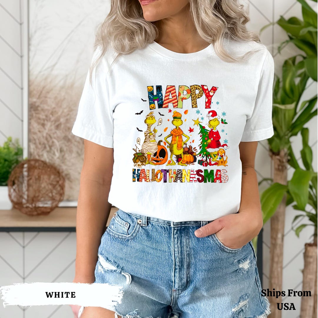 Funny Grinch Hallothanksmas Shirt, Halloween Thanksgiving Christmas Tee ...