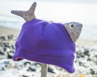 Purple Fish Children's Fleece Hat, Handmade Cute Kids Clothing, Warm ...