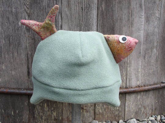 Green Fish Children's Fleece Hat Handmade Cute Kids - Etsy
