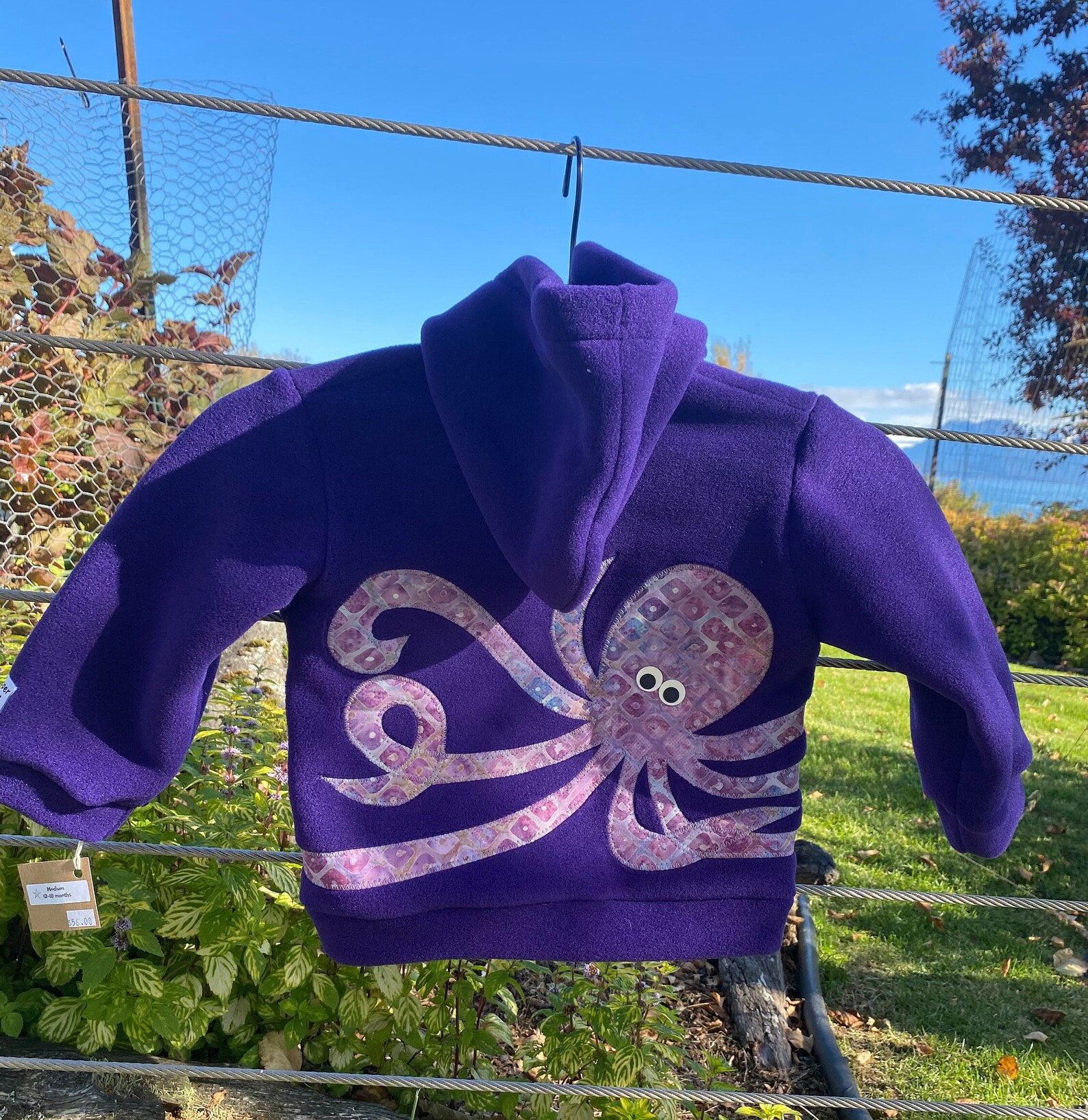 Purple Octopus- Children's Fleece Jacket, Handmade Fleece Jacket for ...