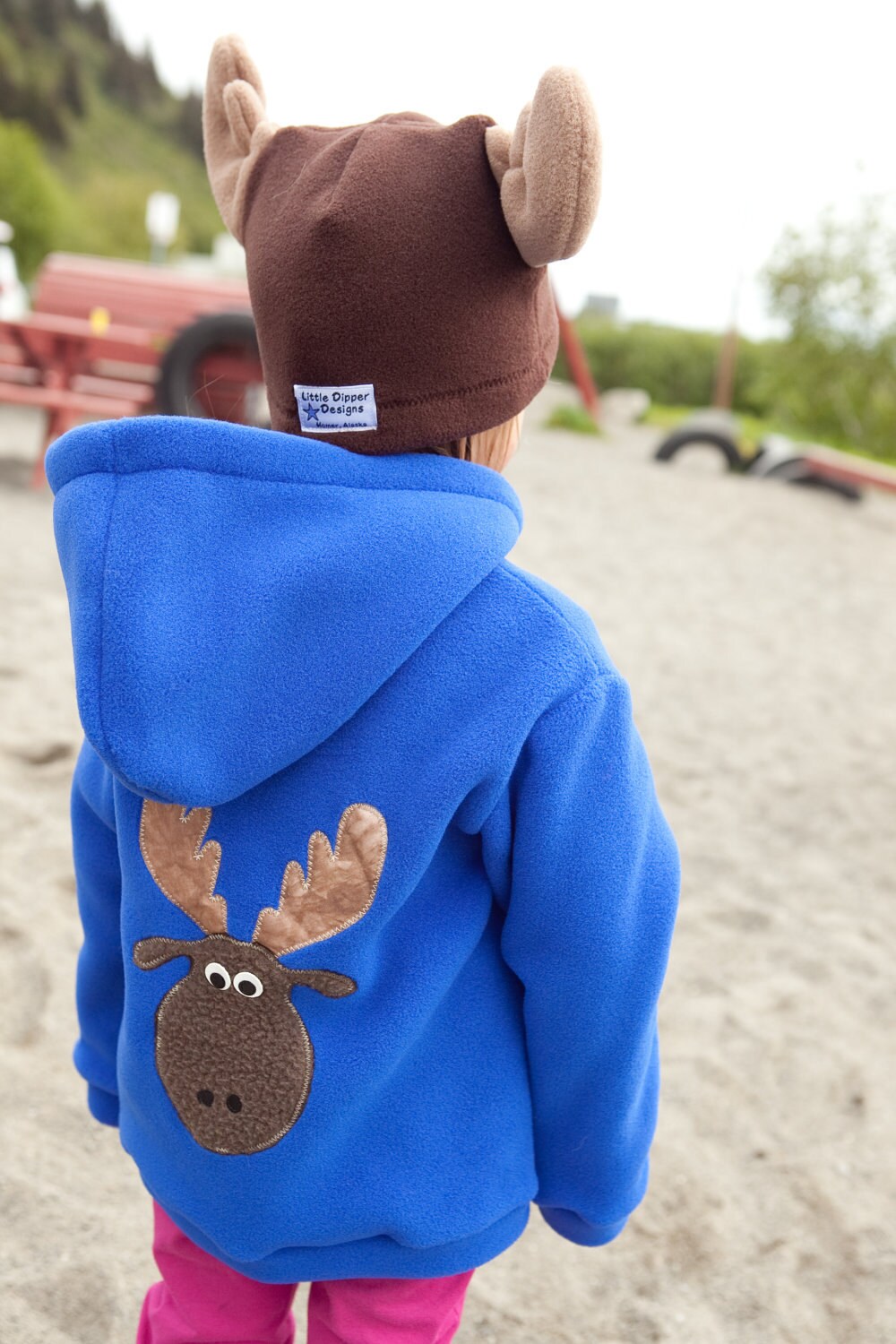 Navy Blue Moose Children's Fleece Jacket, Handmade Fleece Jacket for ...