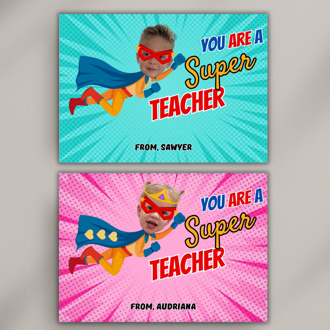 Super Teacher Card Personalize With Photo Digital Download School Gifts ...