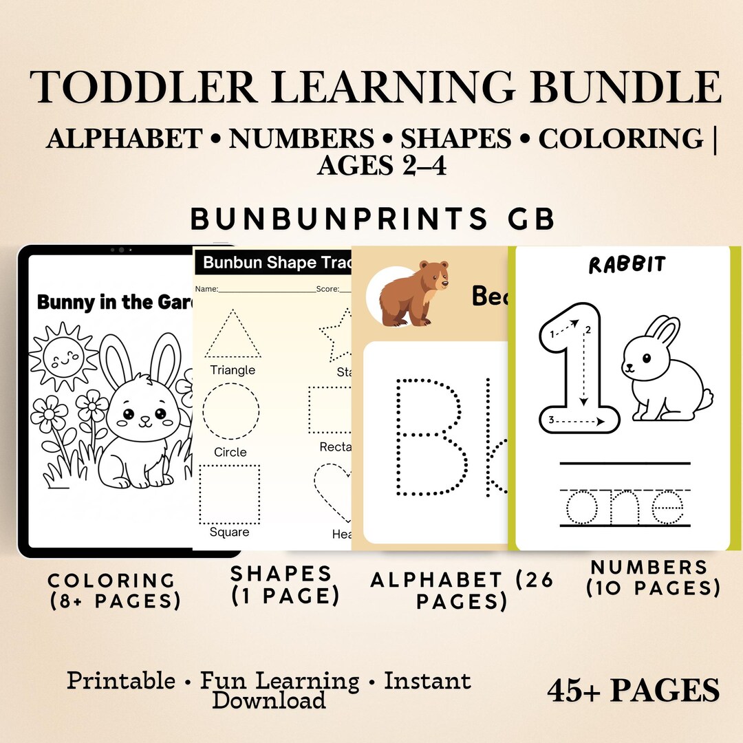 Toddler Learning Bundle | ABC, Numbers, Shapes Tracing (PDF) - Etsy UK