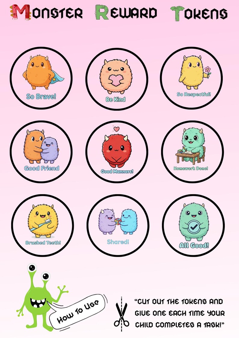Monster Reward Chart & Tokens Bundle | Printable Behavior System (A4 ...