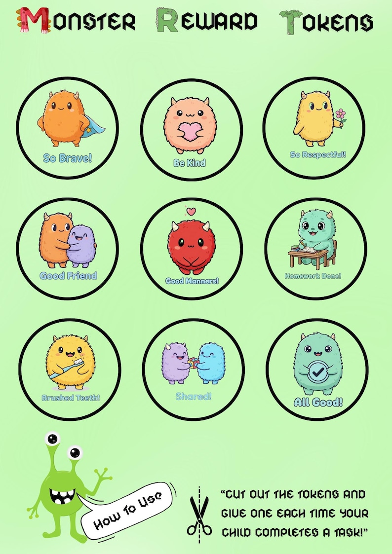 Monster Reward Chart & Tokens Bundle | Printable Behavior System (A4 ...