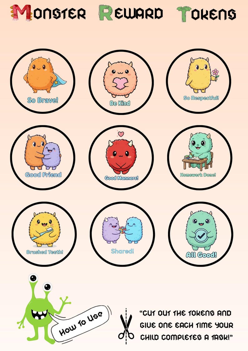 Monster Reward Chart & Tokens Bundle | Printable Behavior System (A4 ...