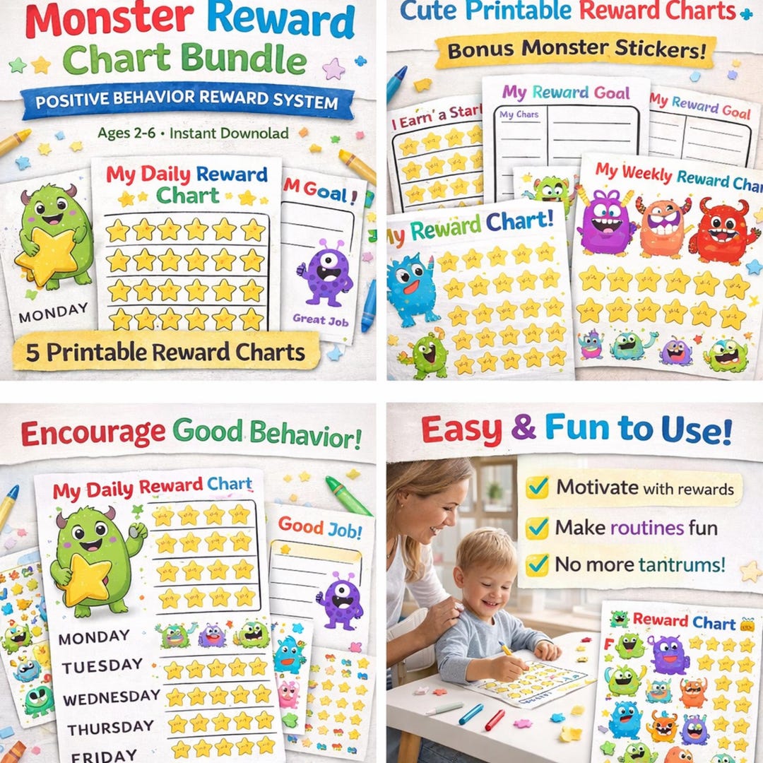 Kids Reward Chart Printable | Monster Behavior Chart for Toddlers ...